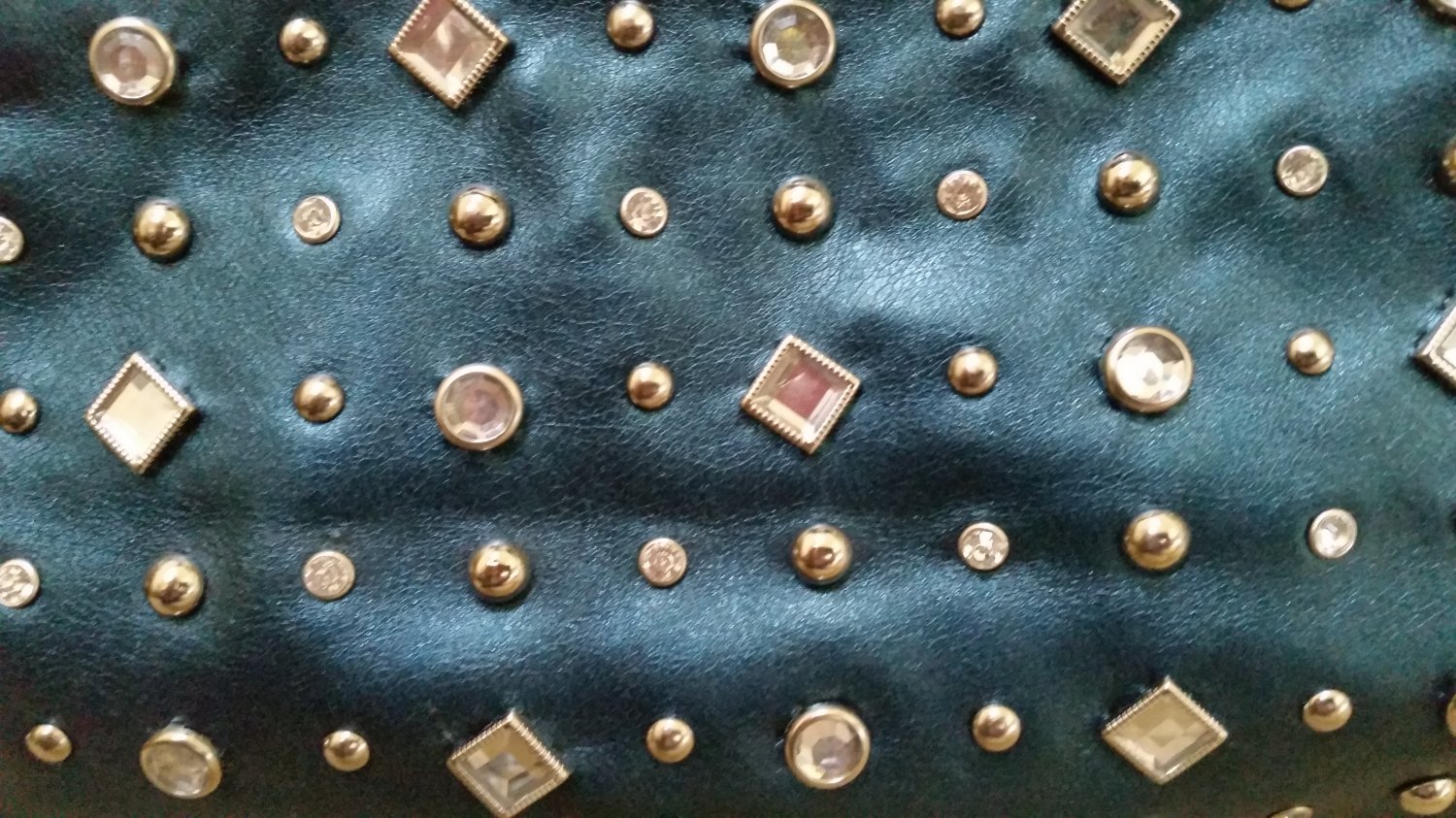 Kathy Van Zeeland Teal Rhinestone & Silver Studded Purse Handbag ...