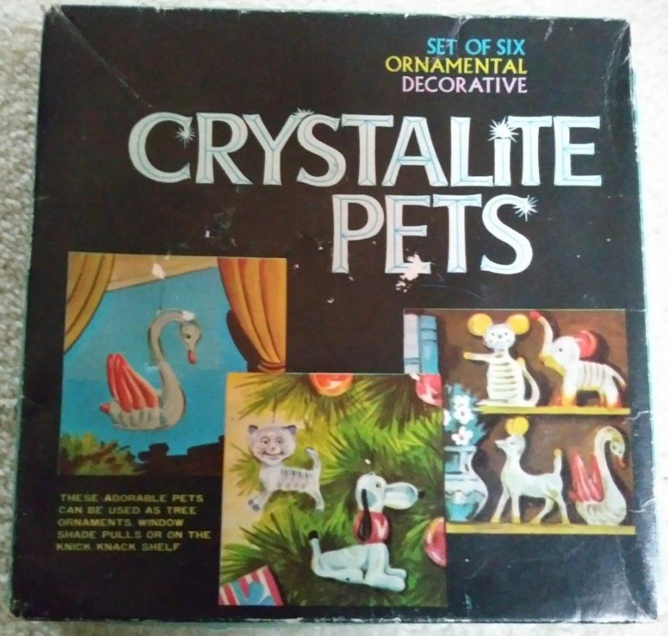 Vintage Crystalite Pets Ornaments Lucite Christmas Decorations set of 6 ...