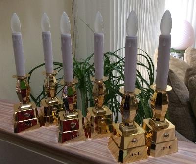 BETHLEHEM LIGHTS Set of 6 BATTERY OPERATED WINDOW CANDLES - Gold-tone!