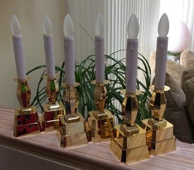 BETHLEHEM LIGHTS Set of 6 BATTERY OPERATED WINDOW CANDLES - Gold-tone!