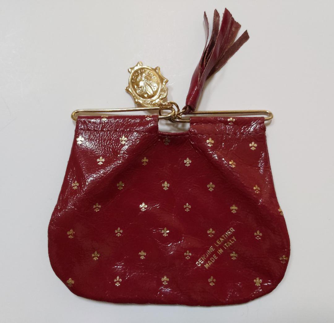 Firenze Italian Leather Coin Purse, Burgundy w/ Gold Fleur-de-lis ...