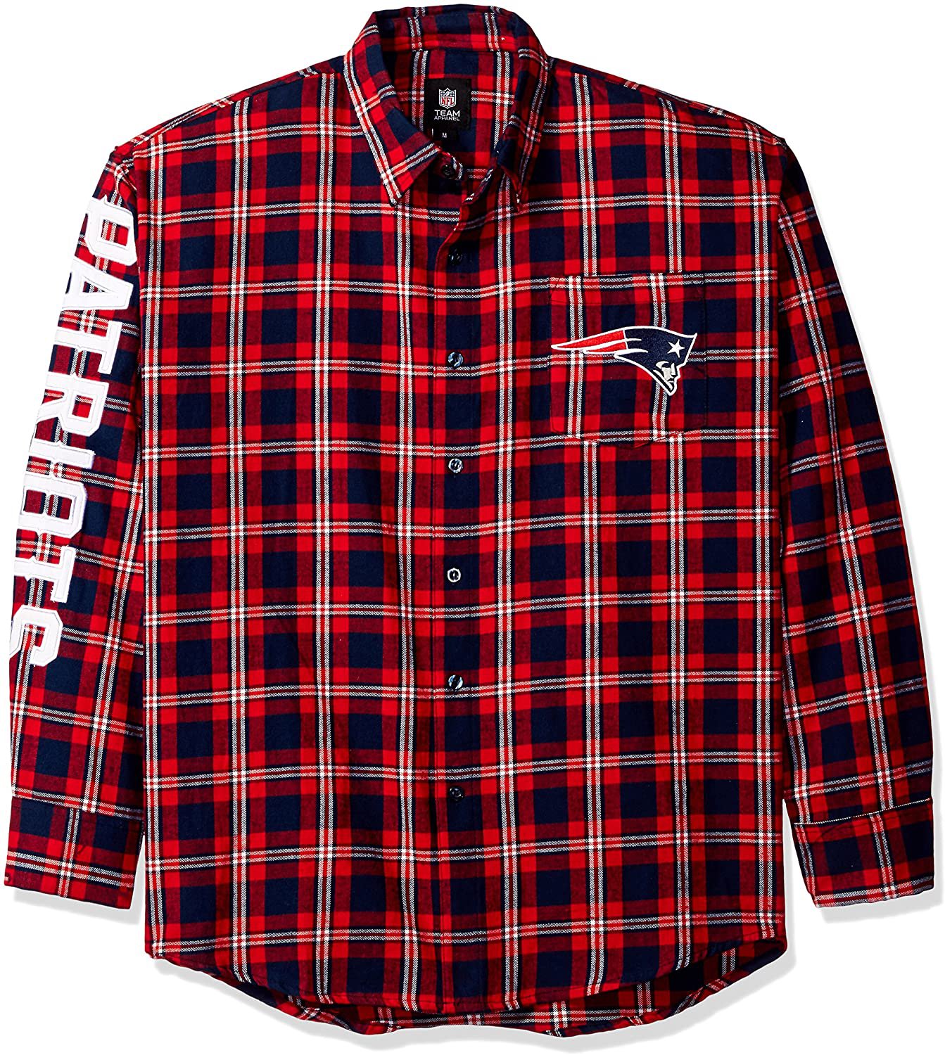 NFL New England Patriots Wordmark Mens Long Sleeve Cotton Flannel Shirt ...