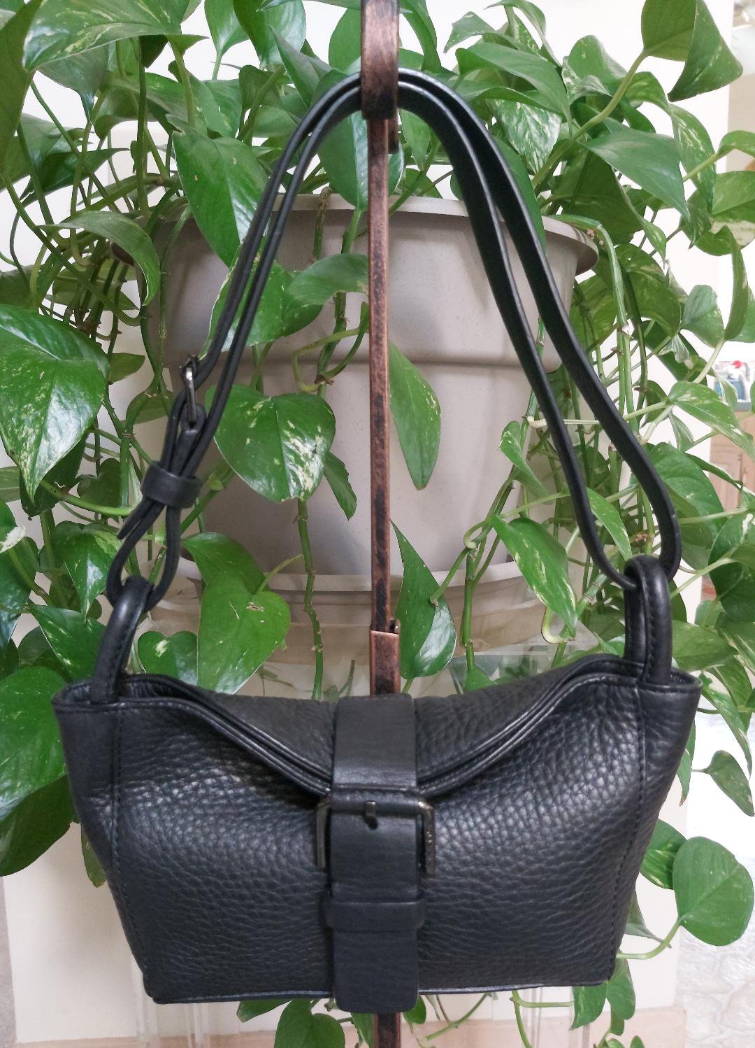 VIA SPIGA Black Pebbled Leather Small Purse Handbag - VERY UNIQUE STYLE ...