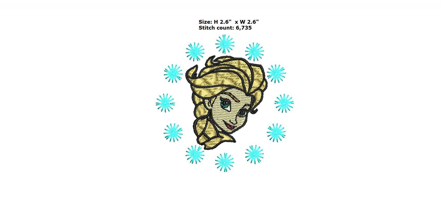 Frozen Elsa in Snowflake frame Digitized Filled Machine Embroidery ...