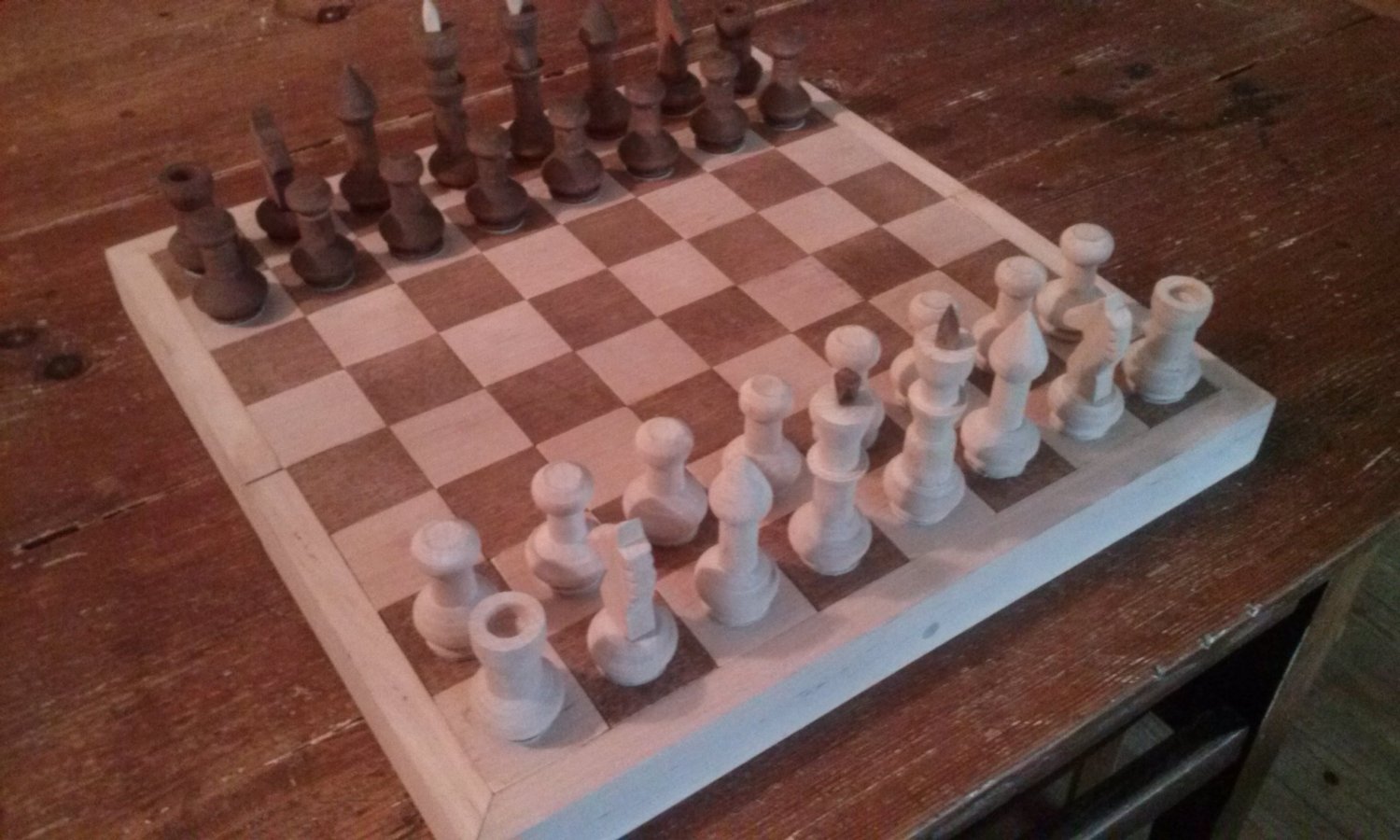 Wooden made-in-prison chessboard 3-in-1 / chess,checkers and backgammon set