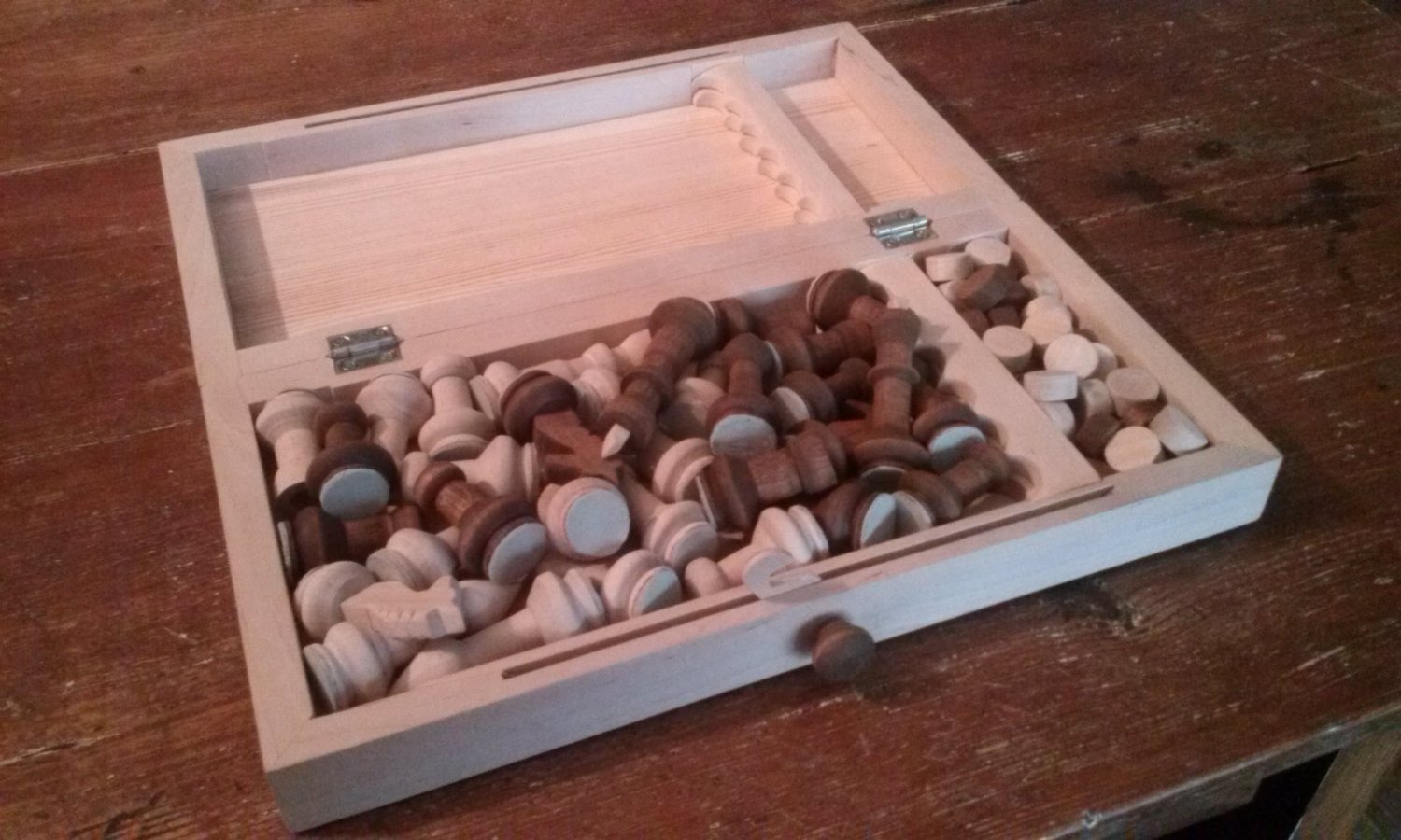 Wooden made-in-prison chessboard 3-in-1 / chess,checkers and backgammon set