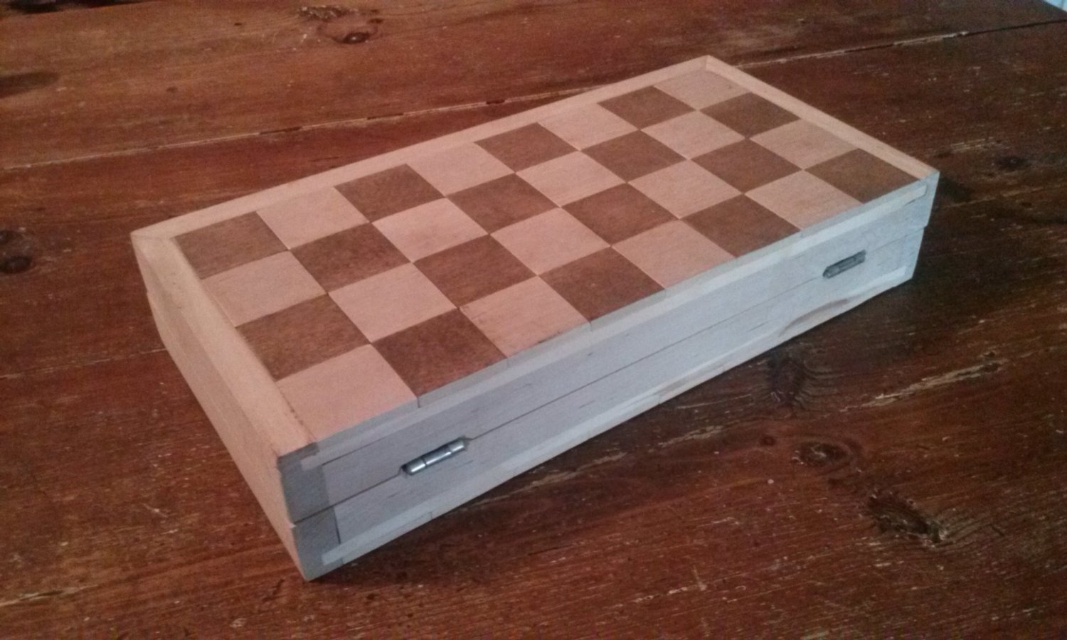 Wooden made-in-prison chessboard 3-in-1 / chess,checkers and backgammon set