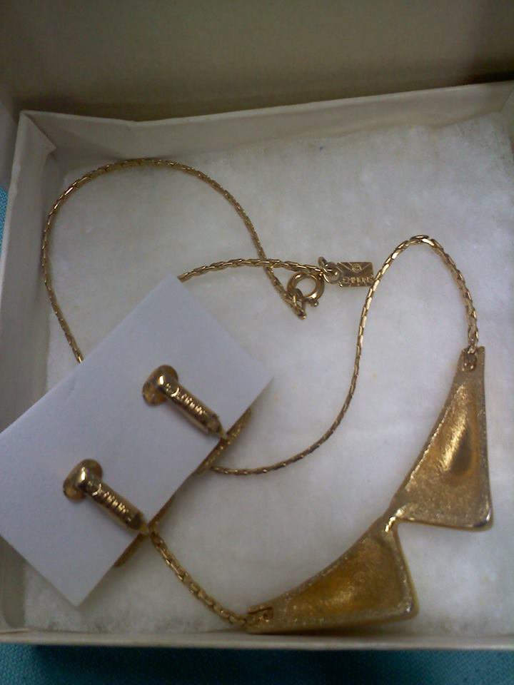 Caroline Emmons Capriccio gold black and rhinestone necklace and clip ...
