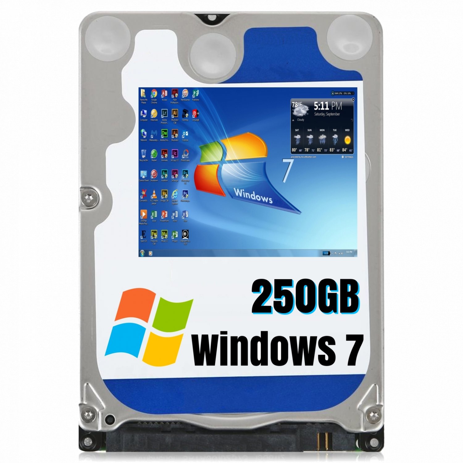 250GB 2.5 HDD For Gateway NV52 Windows 7 Pro 64bit Fully Loaded