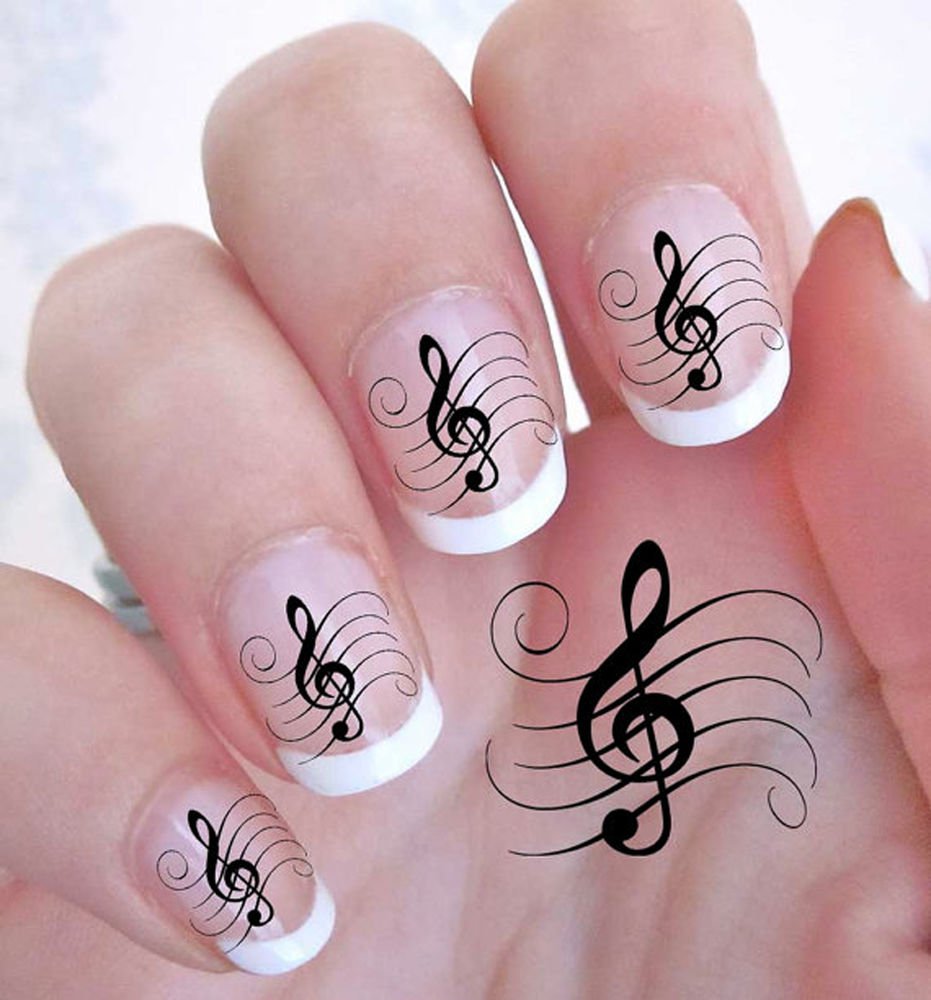 42 TREBLE CLEF Music Note Nail Art Decals -ROCK G Clef WaterSlide ...