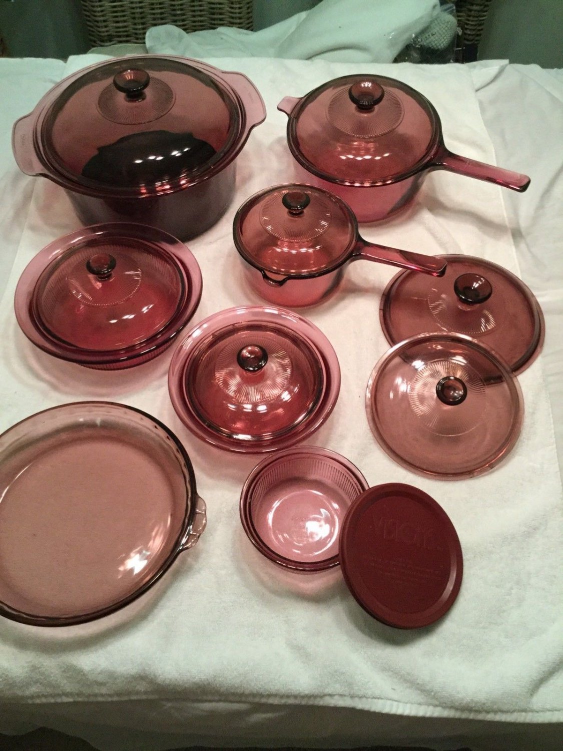 15 PC CORNING VISIONS & PYREX CRANBERRY COOKWARE BAKEWARE Starter Set ...