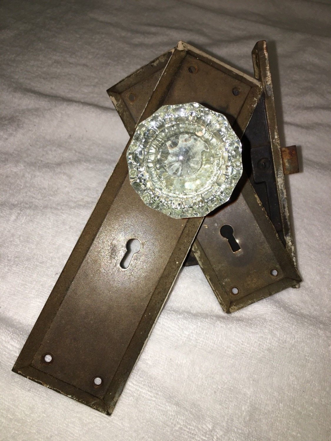 Vintage Art Deco RUSSWIN Mortise Door Lock Set, Matching 12 pt. Crystal ...