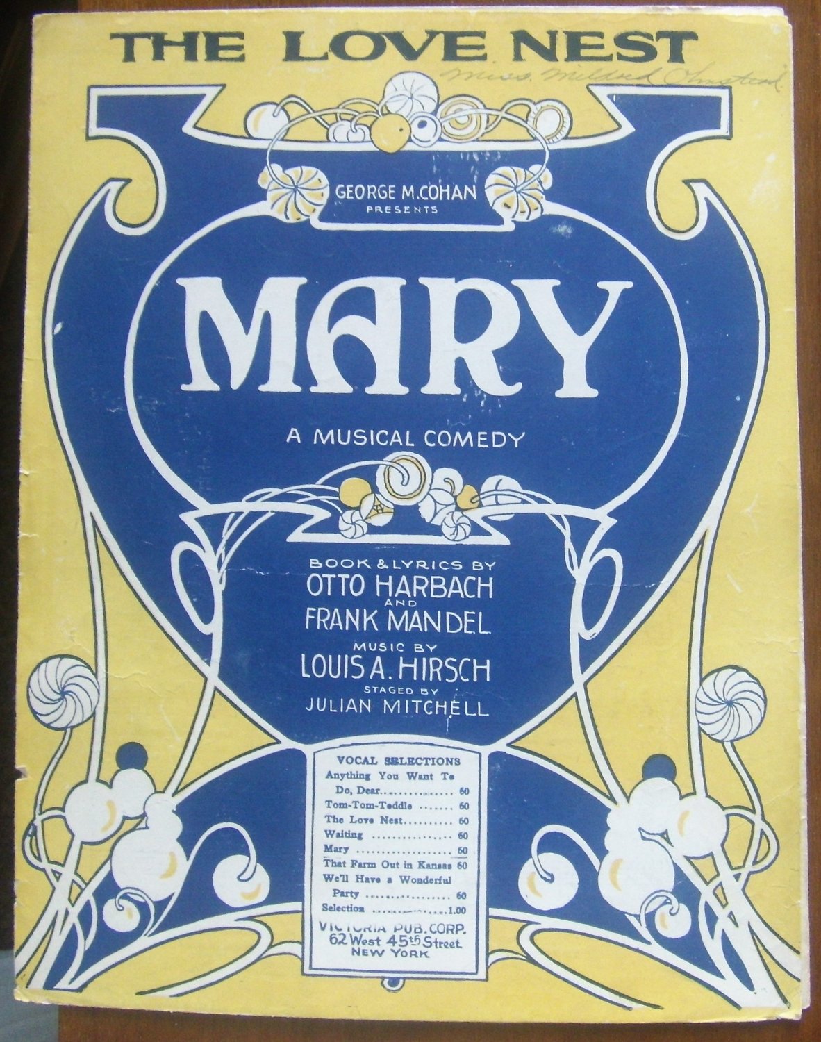 Sheet Music: The Love Nest from MARY musical comedy Louis Hirsch 1920