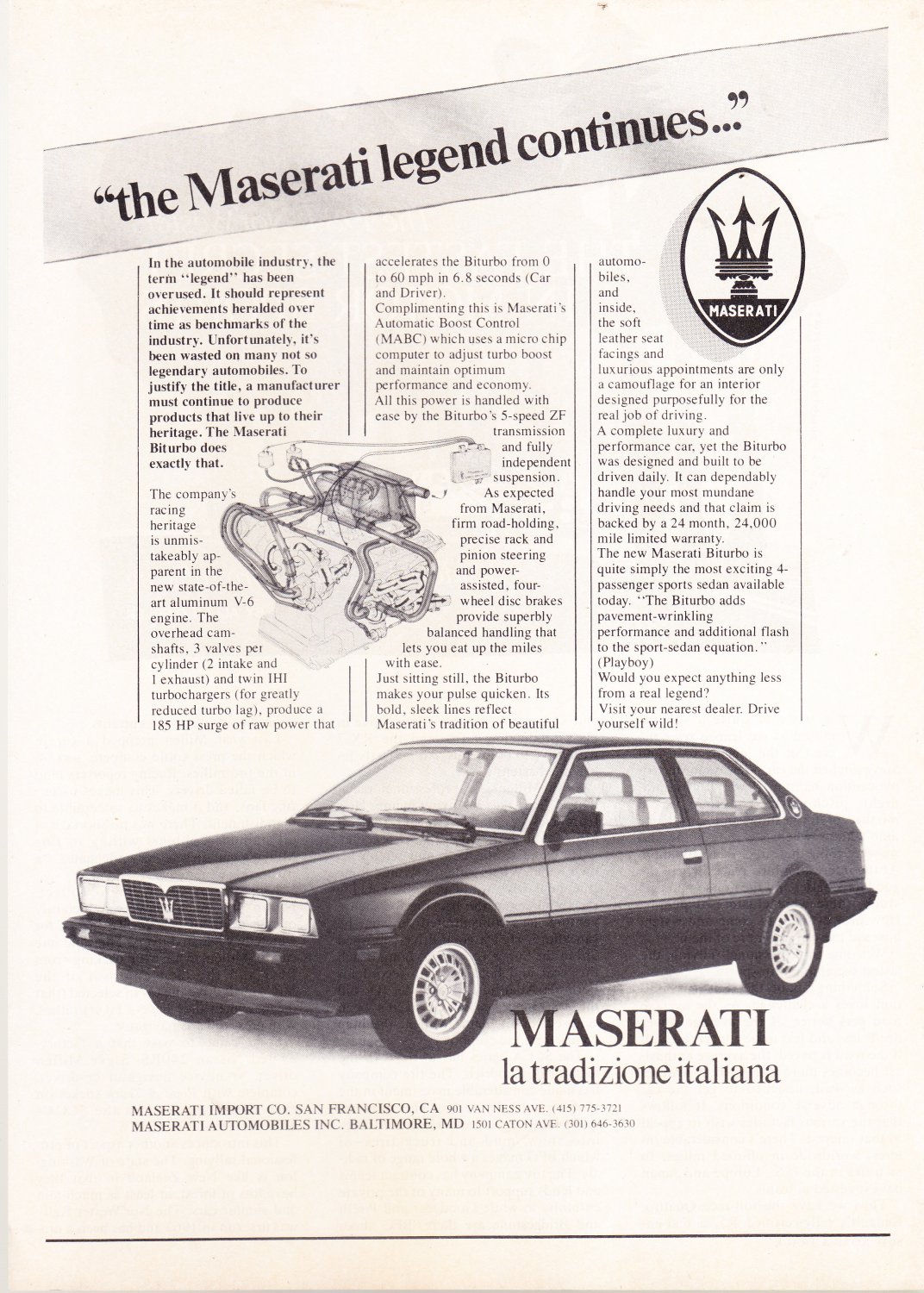 Maserati Classic Vintage Magazine Advertisement
