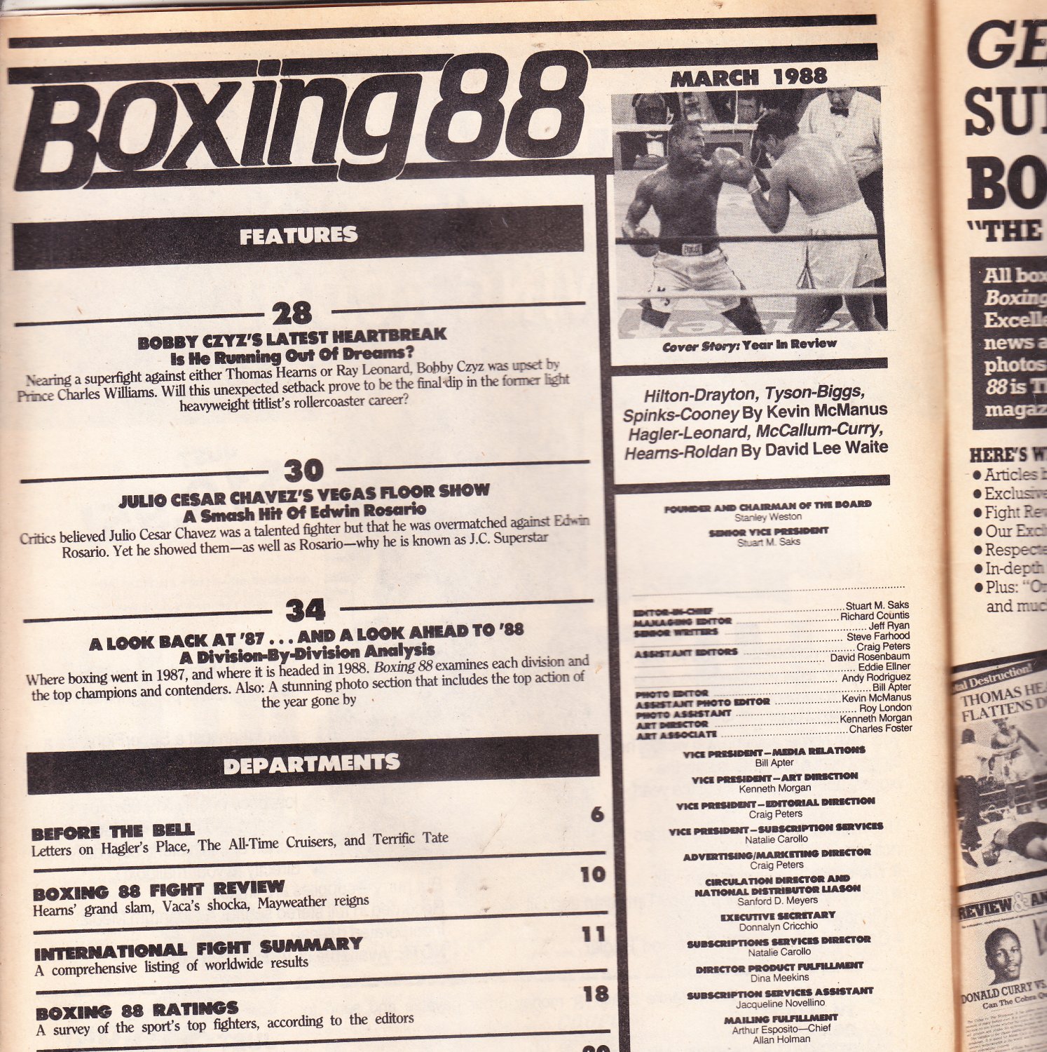 BOXING 88 boxing magazine LEONARD - HAGLER - SPINKS March 1988