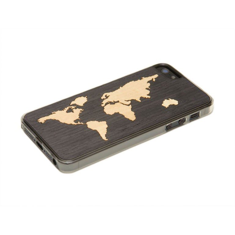 Carved Ebony World Map Inlay Wood iPhone 5/5s