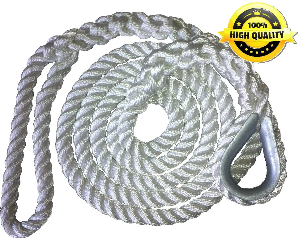 5/8 X 15 Ft 3 Strand Mooring Pendant Nylon Rope with Thimble
