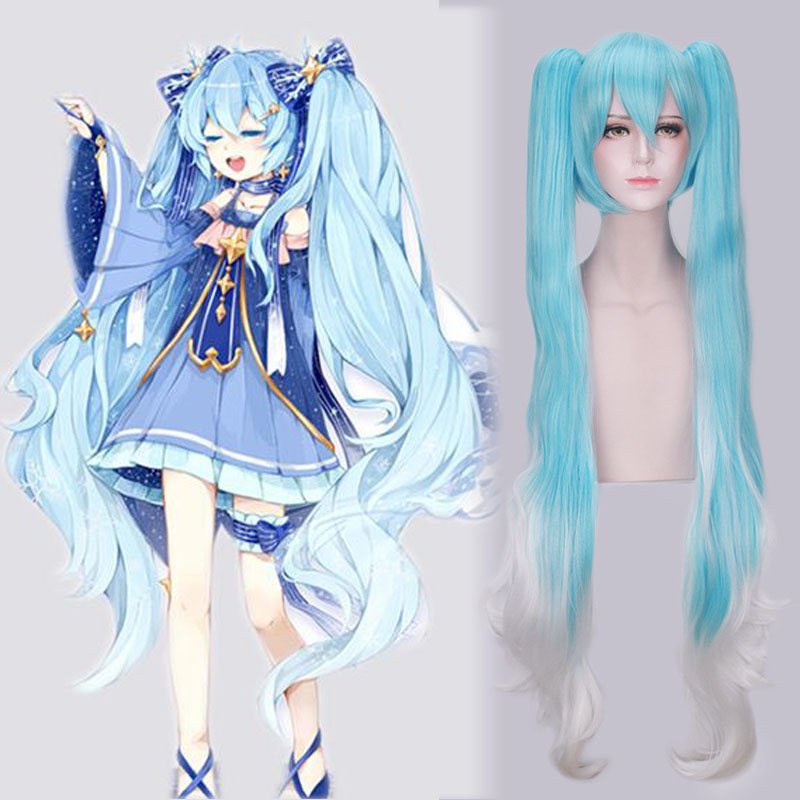Vocaloid snow Hatsune Miku Cosplay Bunches 120cm Pigtails white blue ...