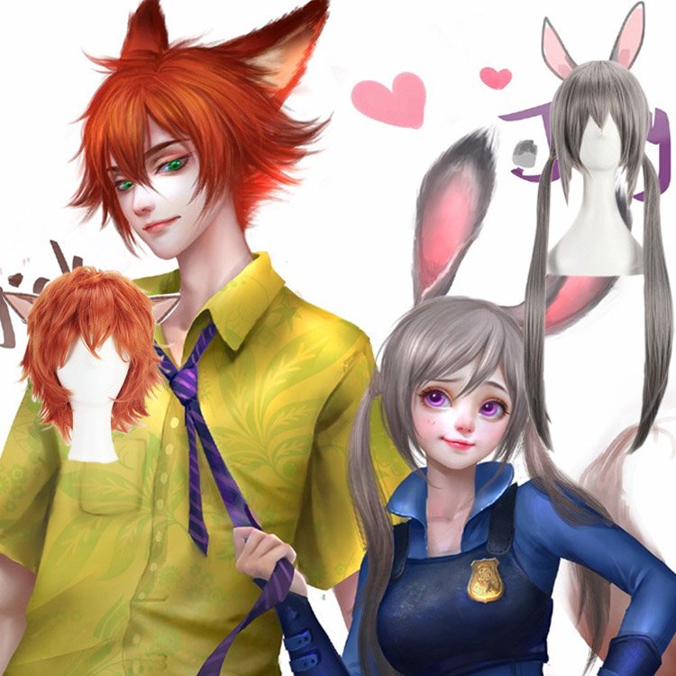 Zootopia red fox Nick Wilde cosplay wig orange red Comic-Con Party ...