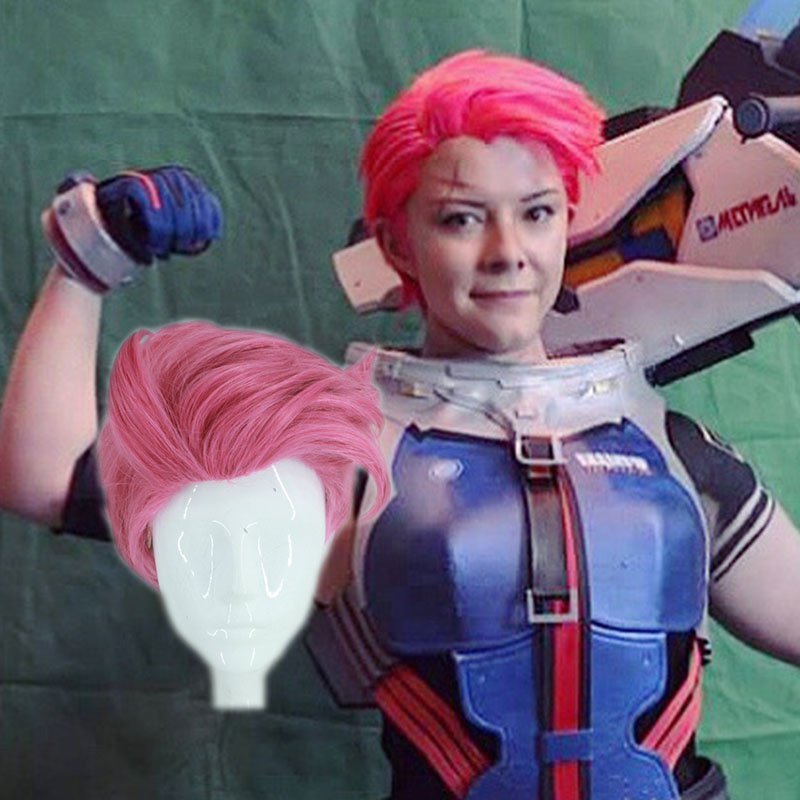 Overwatch ow Zarya cosplay wig pink Slicked-back Halloween Comic-Con ...