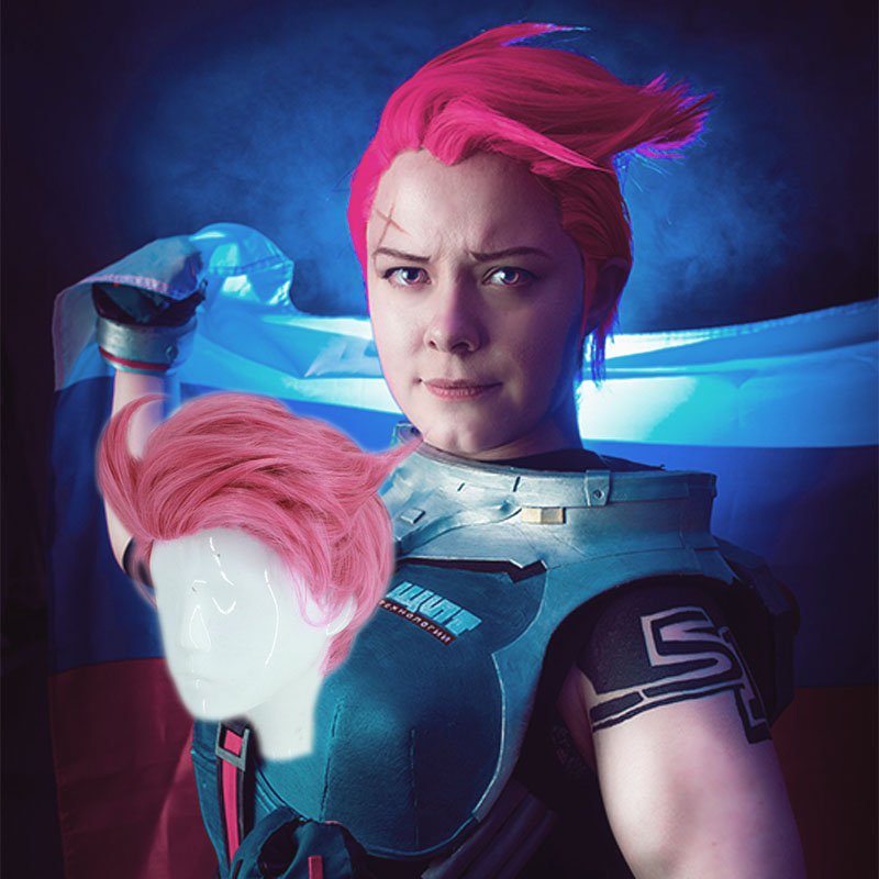 Overwatch ow Zarya cosplay wig pink Slicked-back Halloween Comic-Con ...