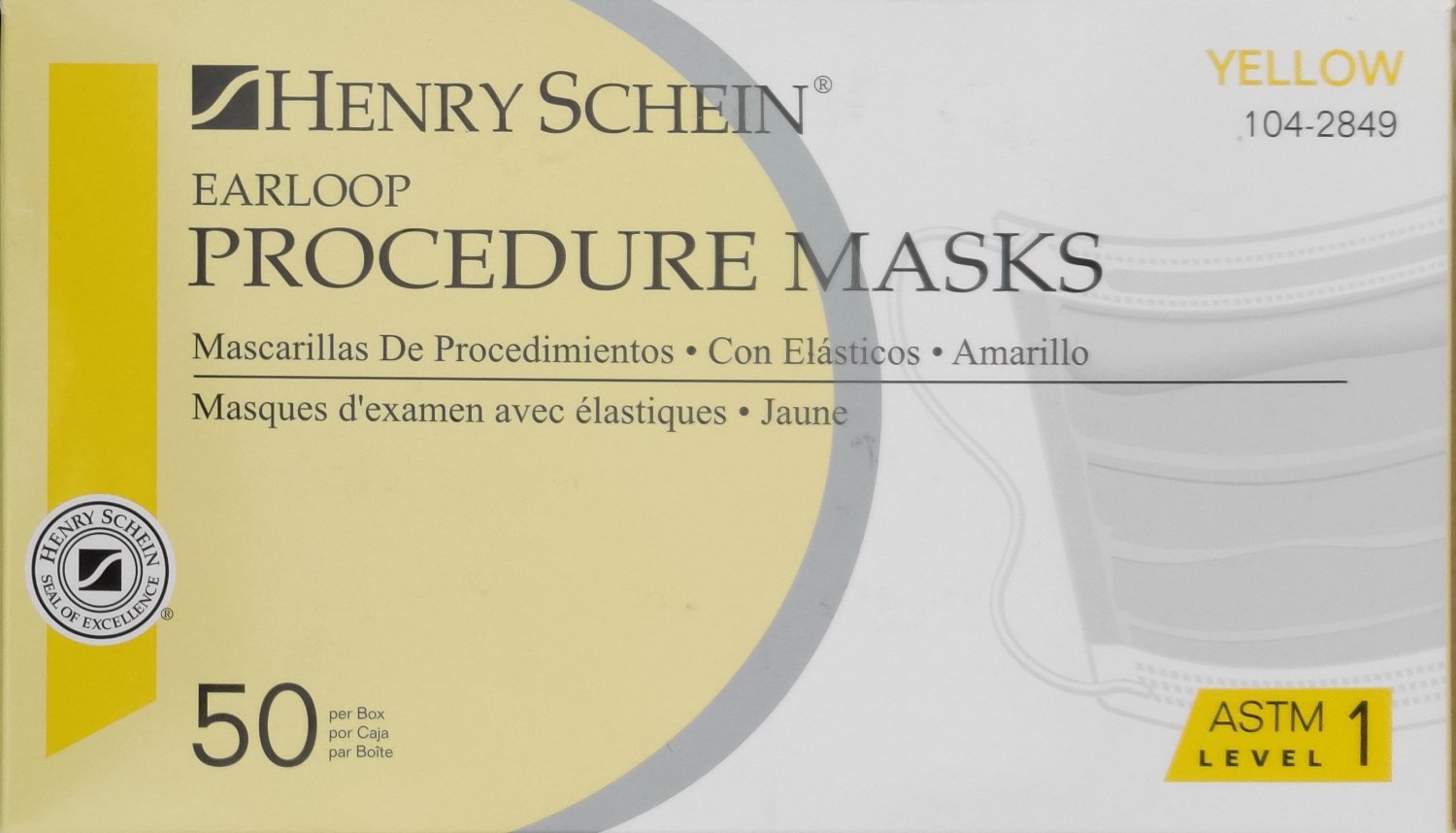 Earloop Medical Surgical Masks, 1 Box of 50 Yellow Face Masks, US Based ...