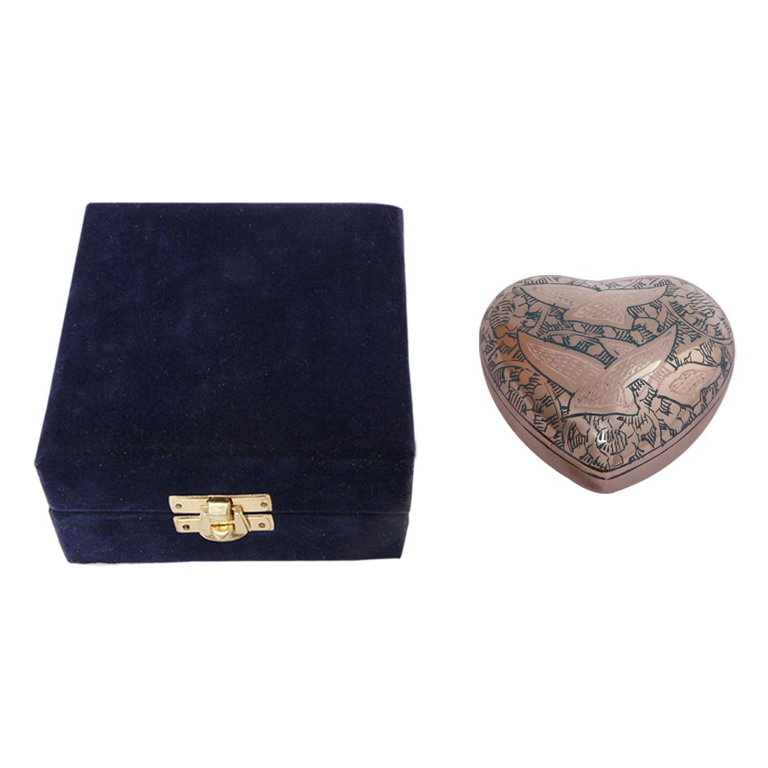 Going Home Doves Teal Small Heart Keepsake Urn Ashes, Unique Funeral Urns