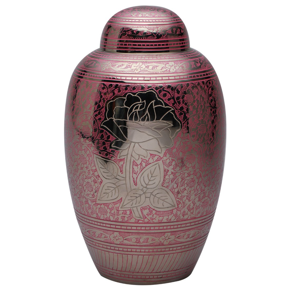 Pink Rose Large Adult Memorial Urn for Ashes, Handmade Brass Cremation ...