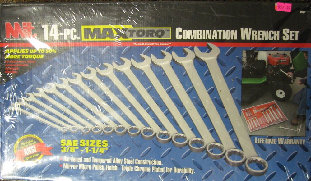 New MIT 14-Pc. MaxTorq Combination SAE Wrench Set #1937