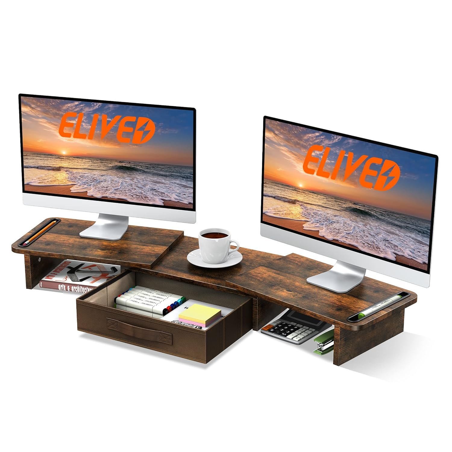 Dual Monitor Stand Riser With Drawer-Adjustable Length And Angle ...