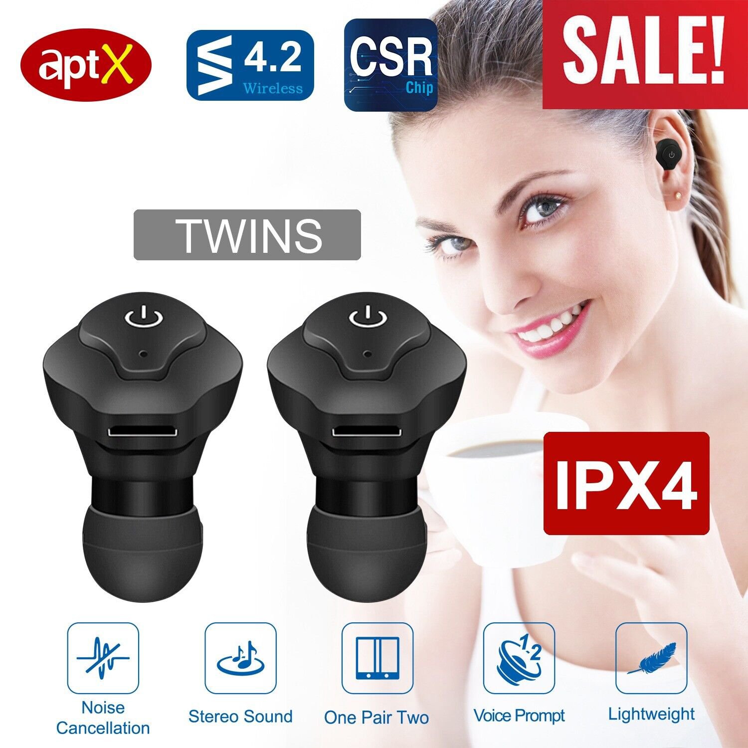 Mini Wireless Twins Earbuds Mic True Bass Stereo In-Ear Tws Earphones ...