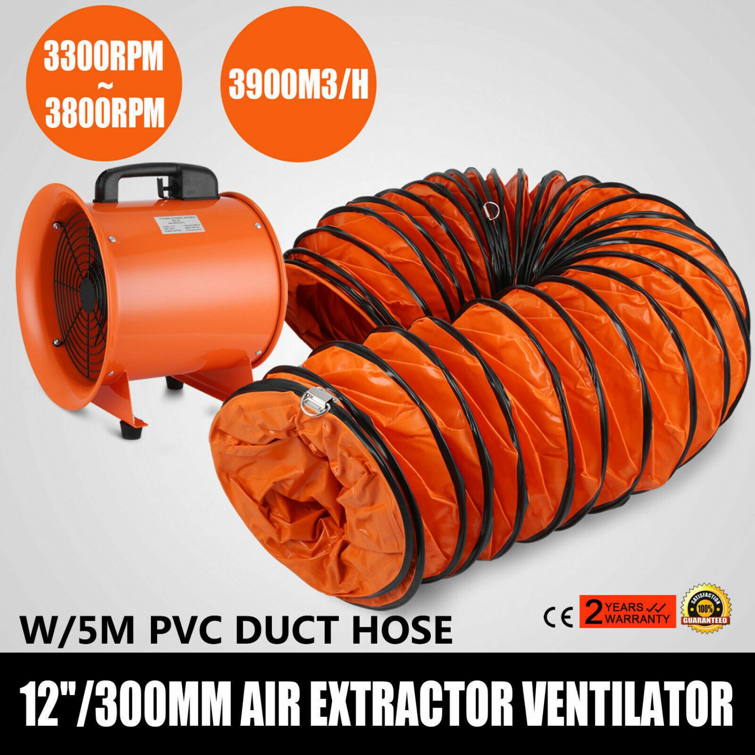 12" Extractor Fan Blower portable 5m Duct Hose Ventilator Industrial ...
