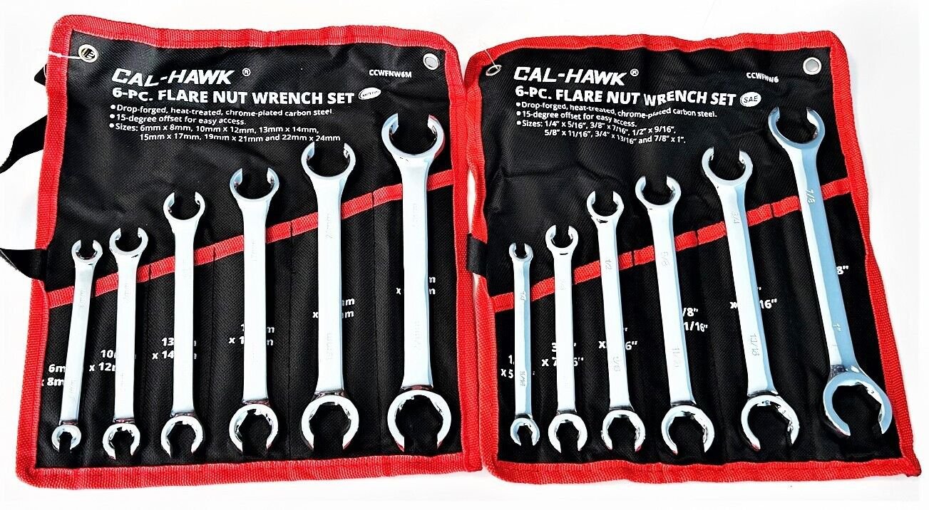 12pc CALHAWK PRO FLARE NUT LINE WRENCH SET SAE & METRIC