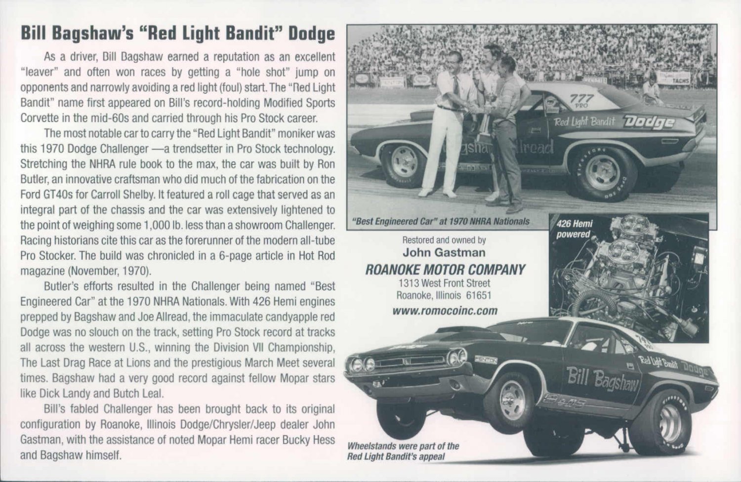 2012 NHRA Nostalgia PS Handout Bill Bagshaw