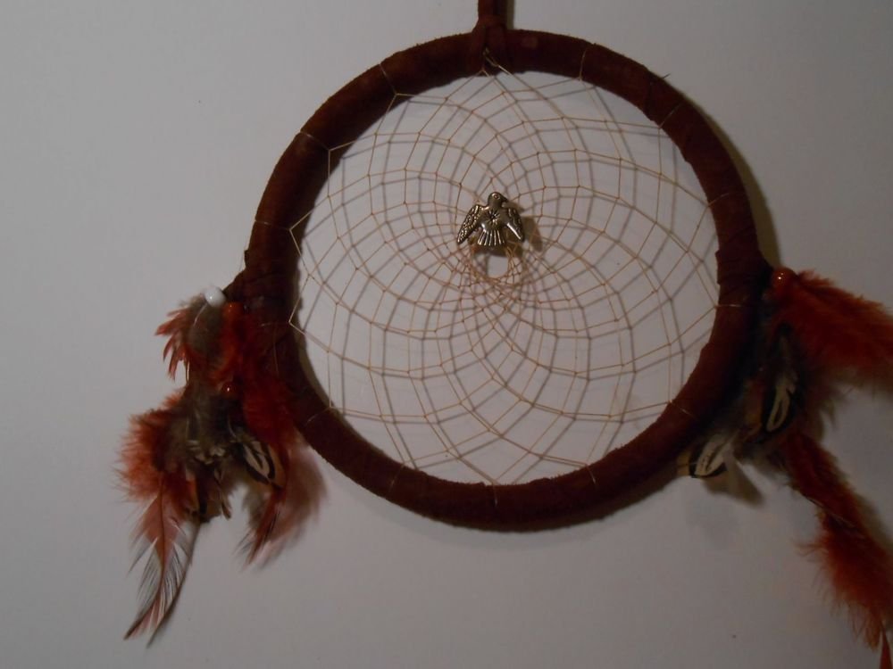 DreamCatcher Mandella Handcrafted Native Amercian Art Sinew Feather 82