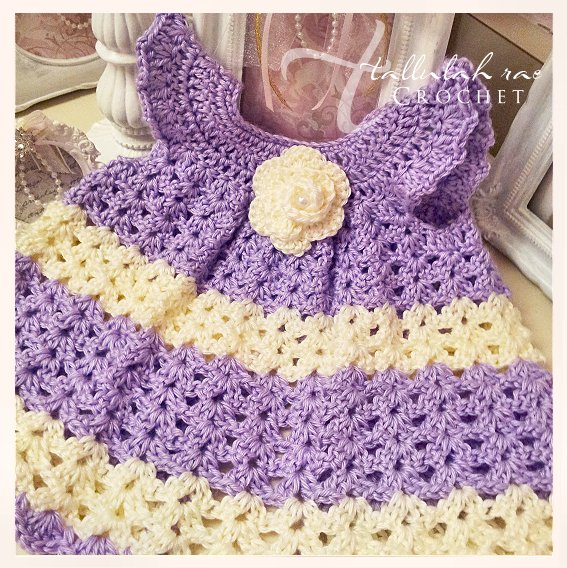Crocheted Baby Pinafore with Matching Mary Janes and Headband - Lindsay