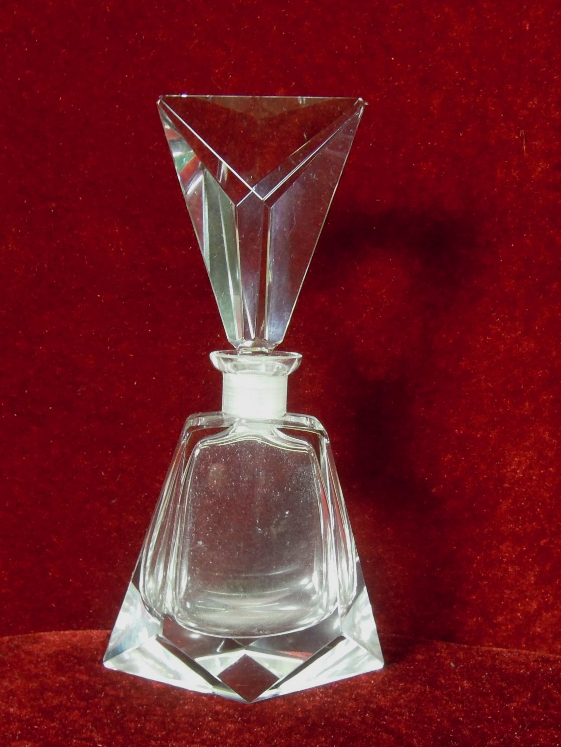 Art Deco Perfume Bottle Geometric Topper W Glass Stopper