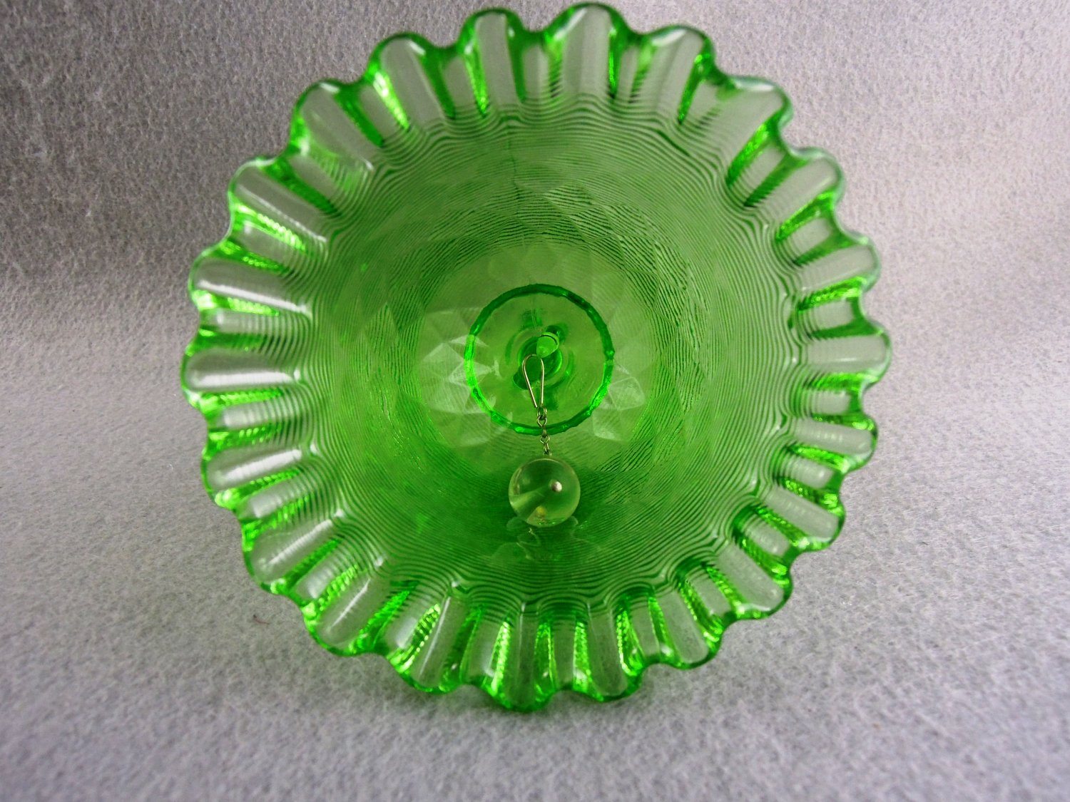 Fenton Diamond Optic Green Glass Bell Rare to Find This Color