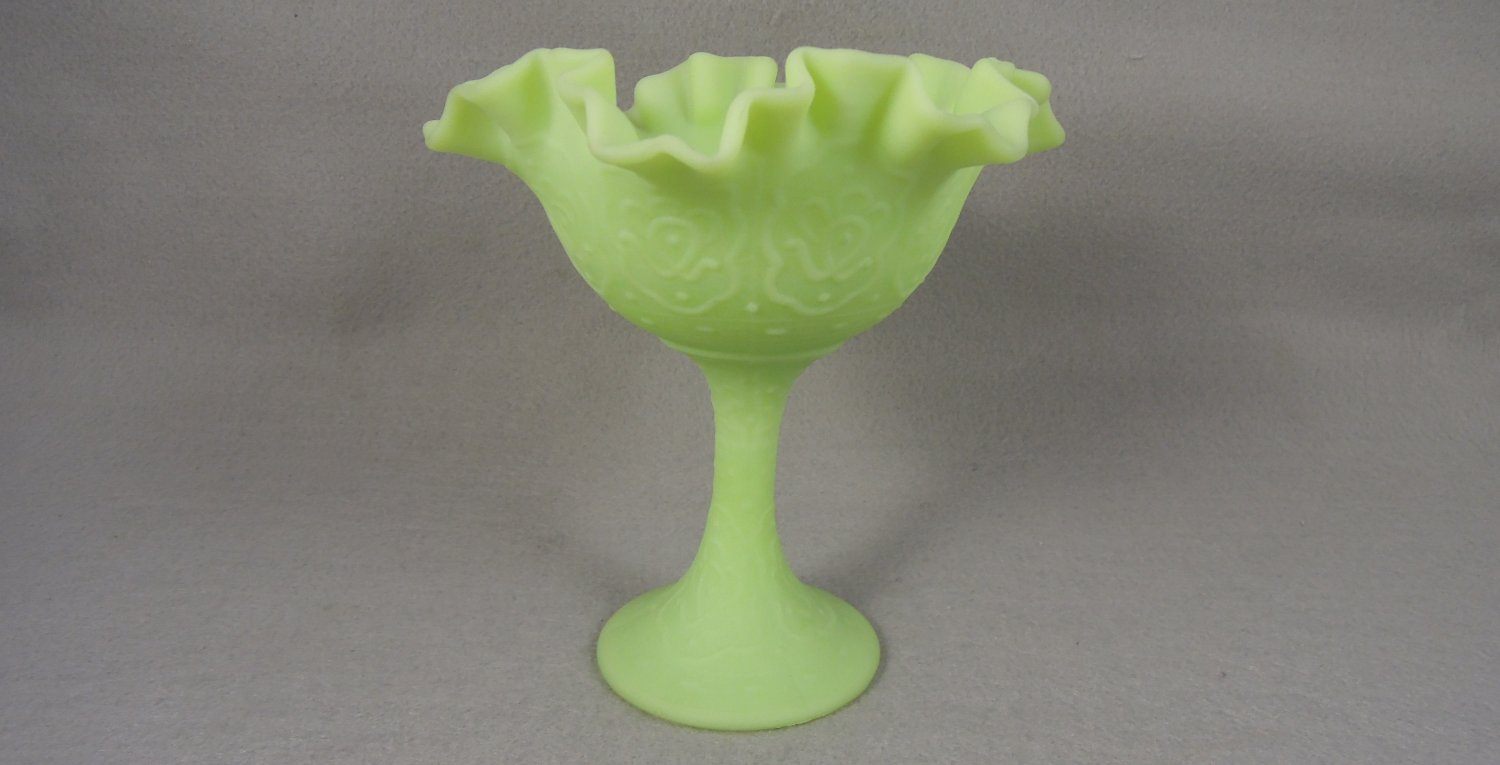 Fenton Compote Green Persian Footed Ruffled Medallion