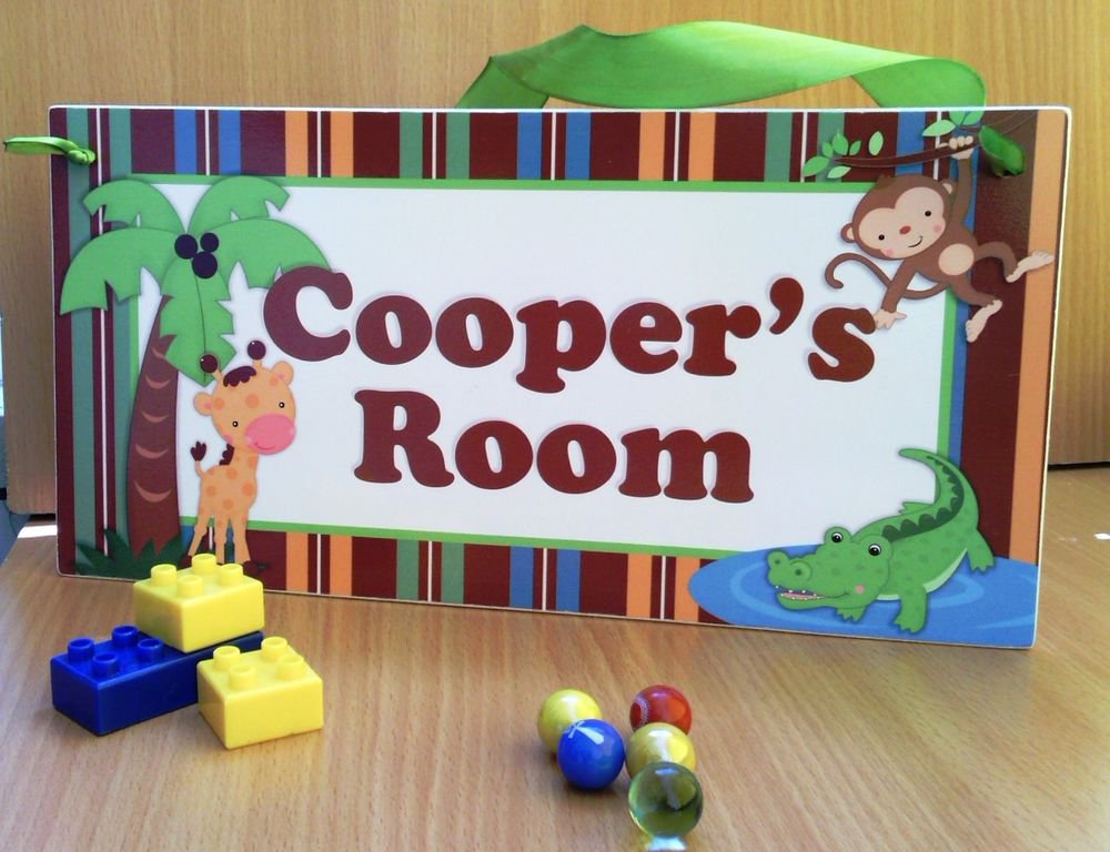 safari jungle animals zoo themed kids door signs elephants monkey lion ...