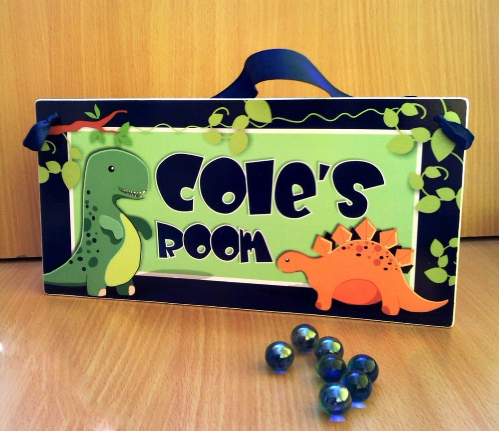 dinosaur kids bedroom door sign - toodler boy dino theme room decor ...