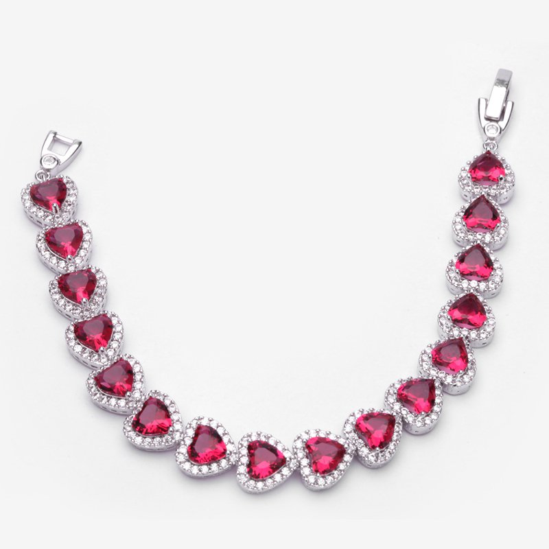 Ruby Heart White Gold Bracelet Zirconia Bangle