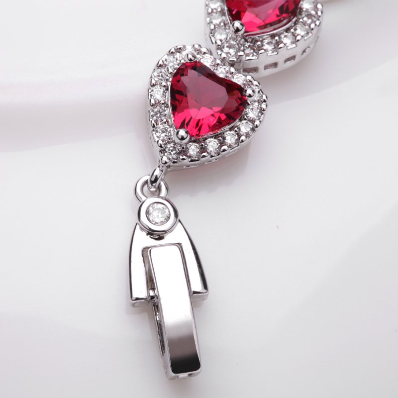 Ruby Heart White Gold Bracelet Zirconia Bangle