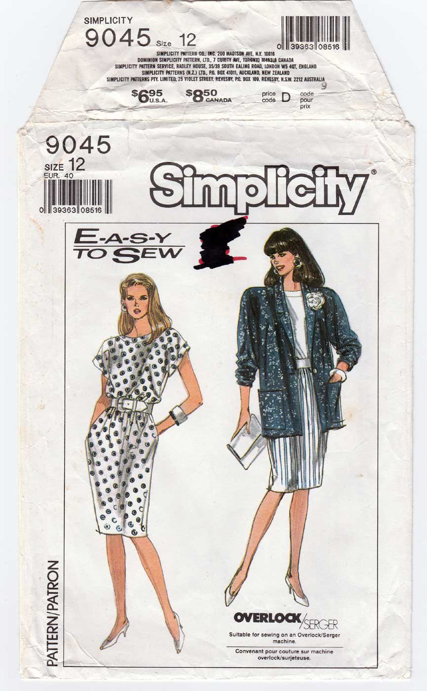 Simplicity 9045 Women's Dress and Unlined Jacket Sewing Pattern Size 12 ...