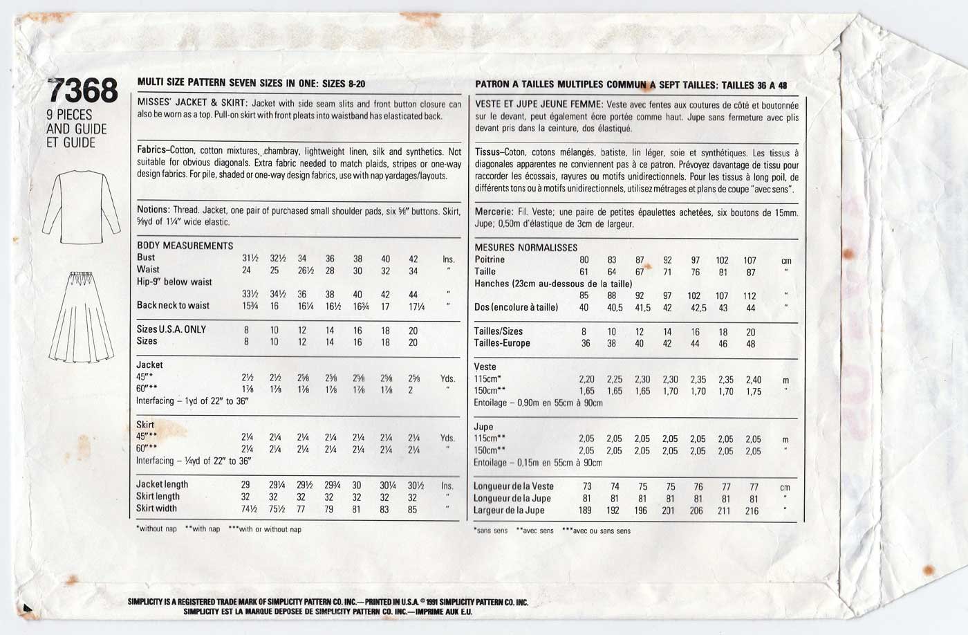 Women's Jacket and Skirt Sewing Pattern Size 8-10-12-14-16-18-20 UNCUT ...