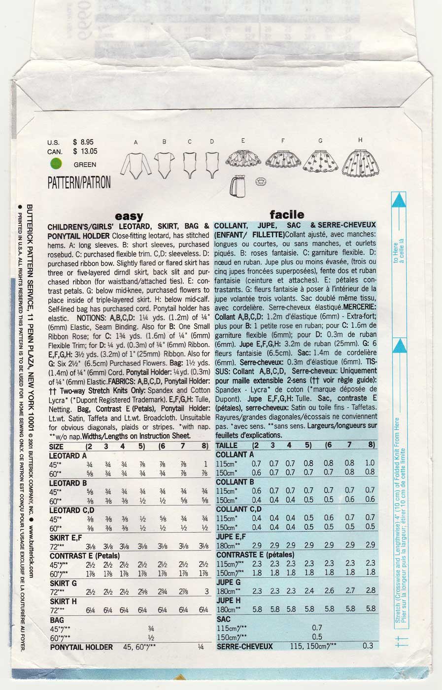 Girl's Ballet Leotard Costume Sewing Pattern Child Size 2-3-4-5 UNCUT ...