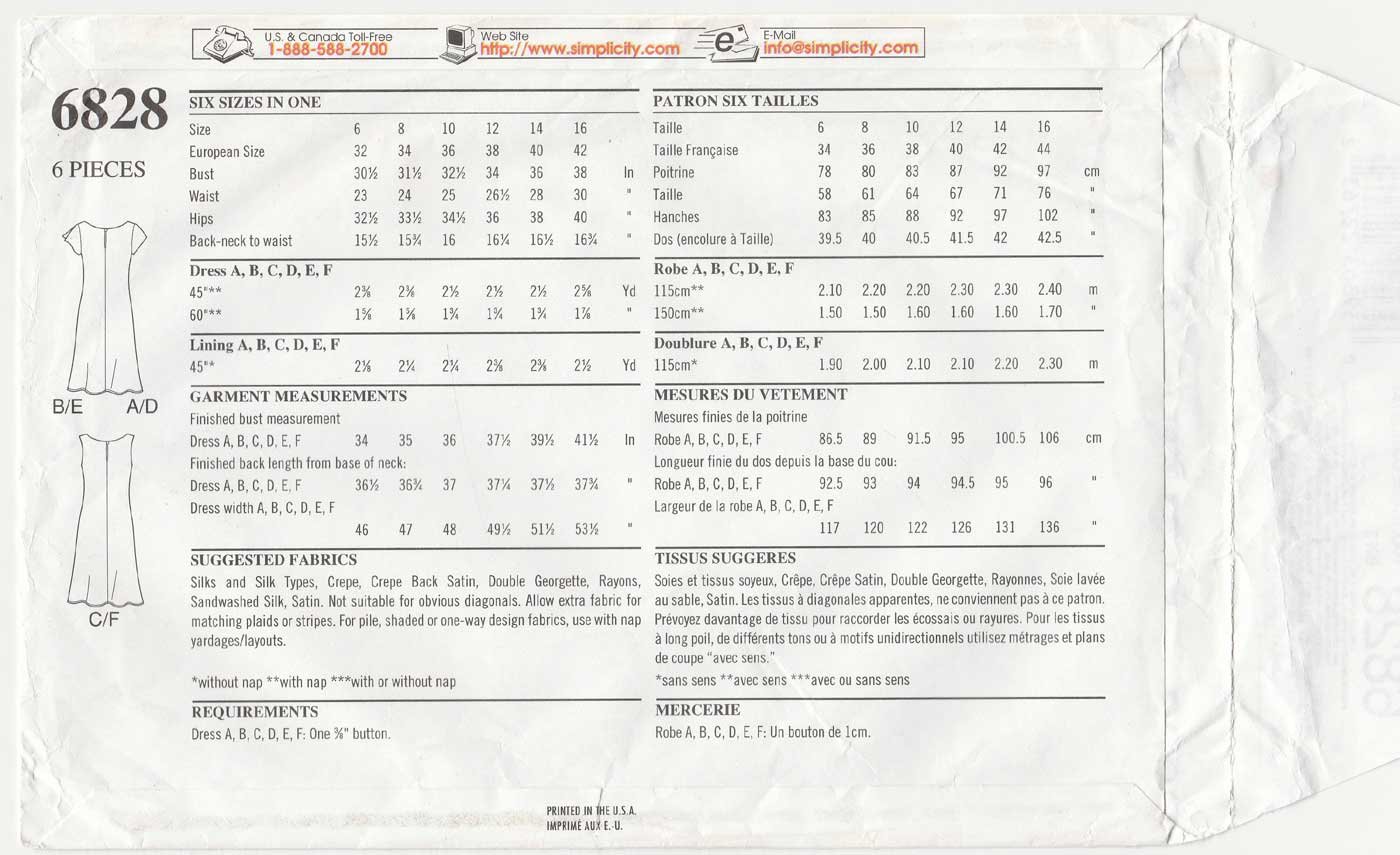 Women's Dress Sewing Pattern Size 6-8-10-12-14-16 UNCUT New Look 6828