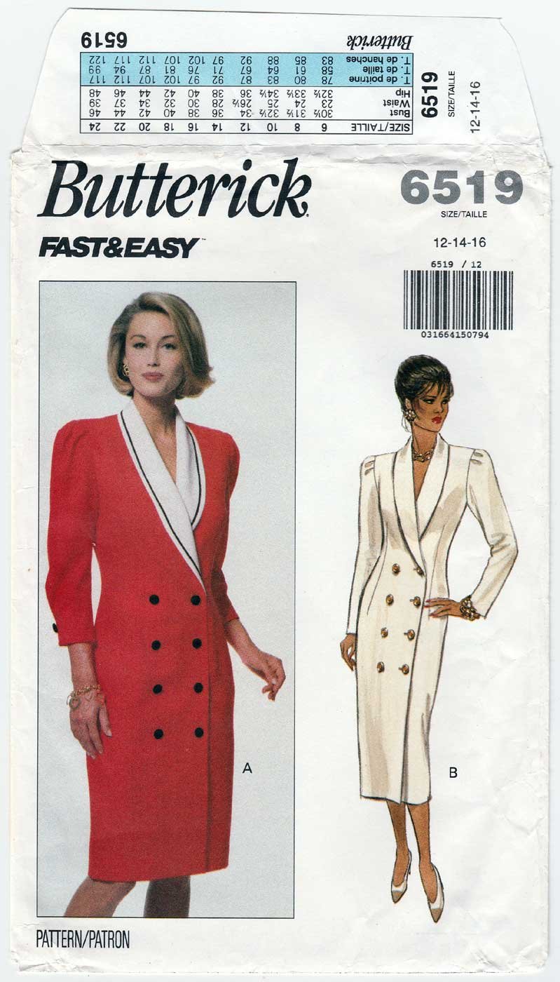 Women's Double-Breasted Dress Sewing Pattern Size 12-14-16 UNCUT ...