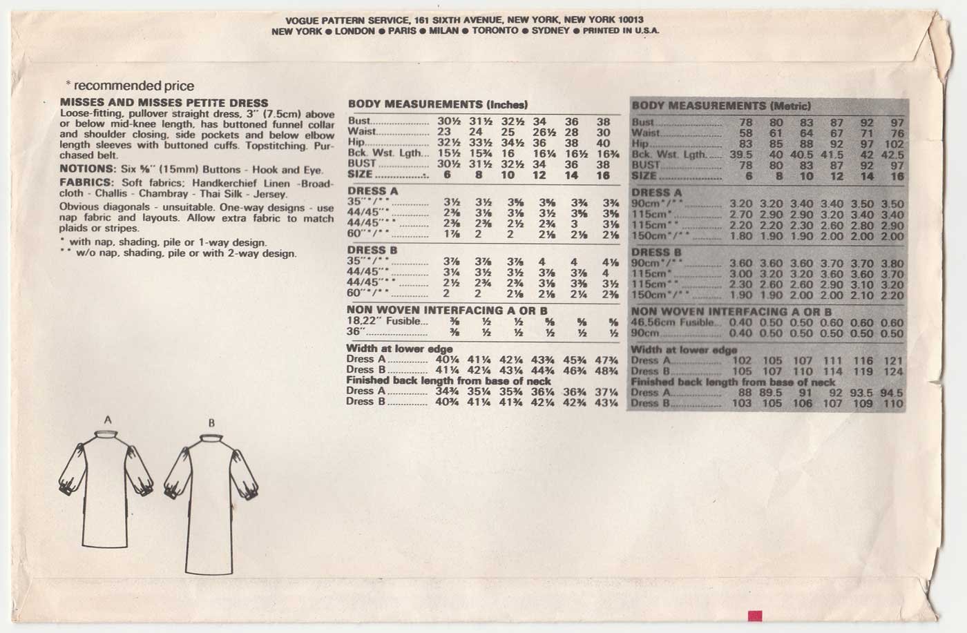 Vogue 8366 Women's Pullover Dress Sewing Pattern Misses' / Misses ...