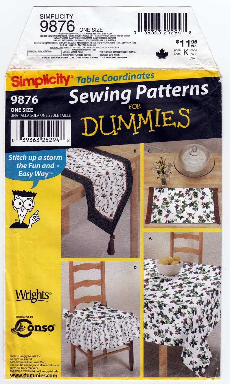 Simplicity 9876 Tablecloth, Table Runner, Place Mats, Chair Pads, Home ...